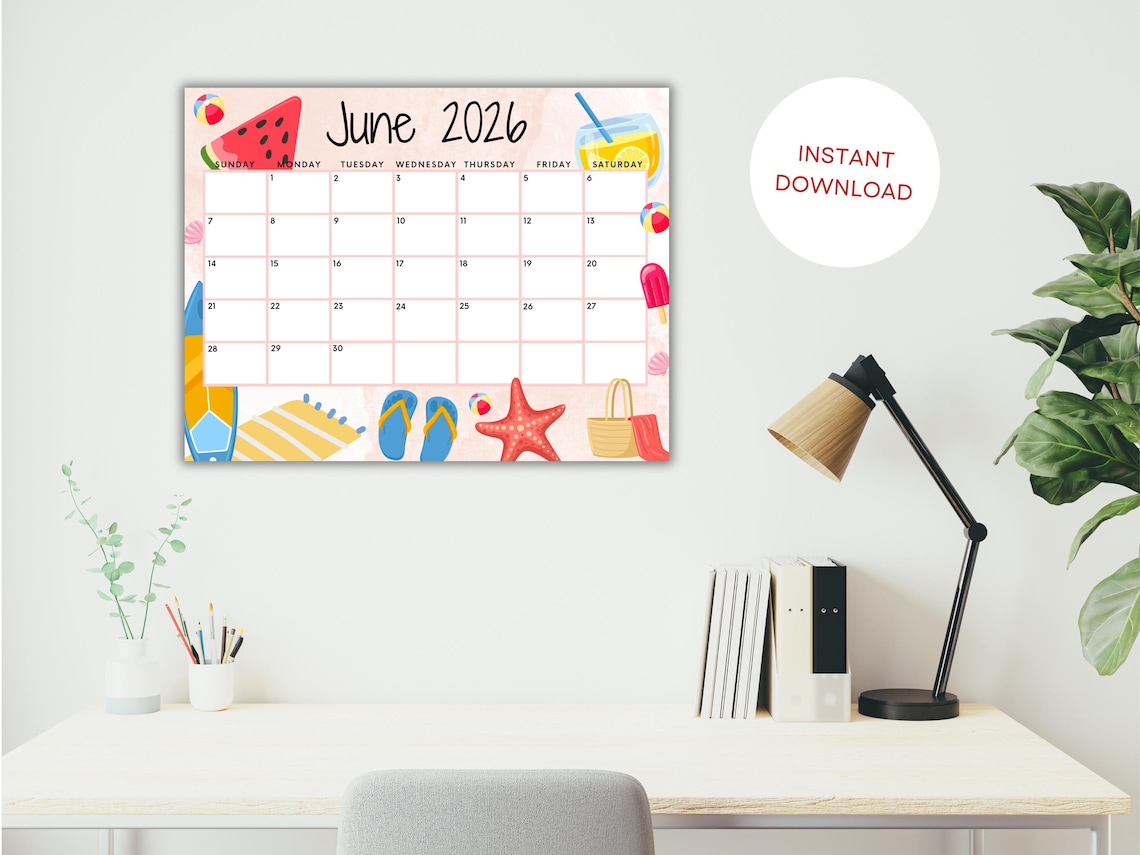 EDITABLE June 2026 Calendar, Printable Calendar, Summer Calendar W ...