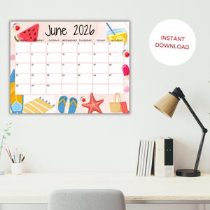 EDITABLE June 2026 Calendar, Printable Calendar, Summer Calendar W ...