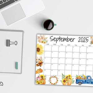 Editable September 2025 Calendar, Printable Calendar W/ Sunflowers ...