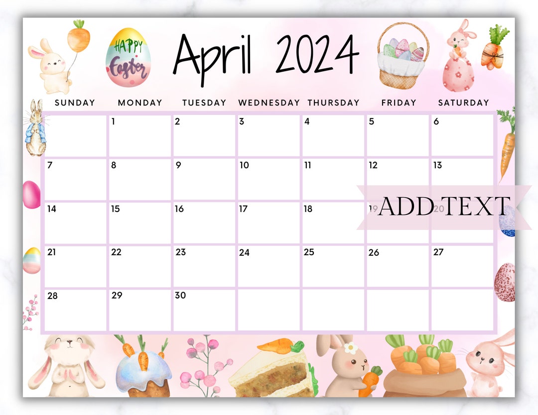 EDITABLE April 2024 Calendar Printable Wall Calendar 2024 - Etsy 日本