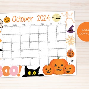 Editable October 2024 Calendar, Printable Calendar, 2024 School ...
