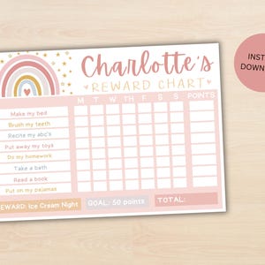 Editable Kids Rainbow Chore Chart Boho Colors, Kids Boho Reward Chart ...