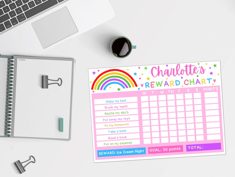 EDITABLE Rainbow Chore Chart, Girls Reward Chart, Sticker Chart ...