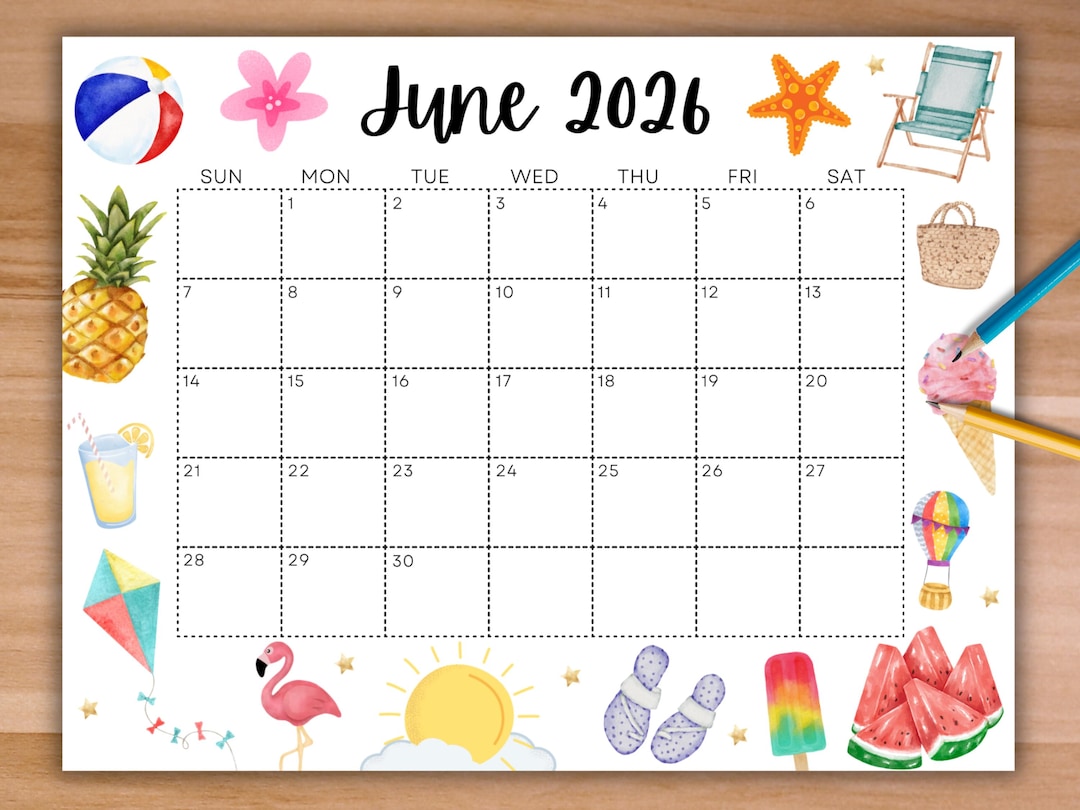 EDITABLE June 2026 Calendar, Printable Summer Calendar W/ Beach Ball ...