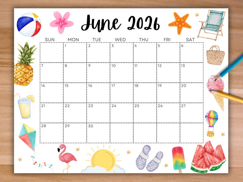 EDITABLE June 2026 Calendar, Printable Summer Calendar W/ Beach Ball ...