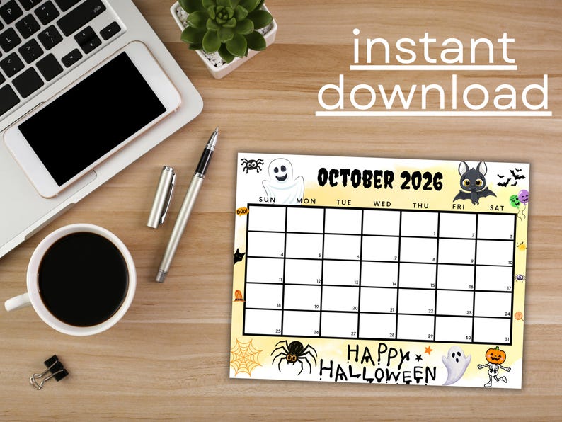Editable October 2026 Calendar, Printable School Calendar W/ Happy ...