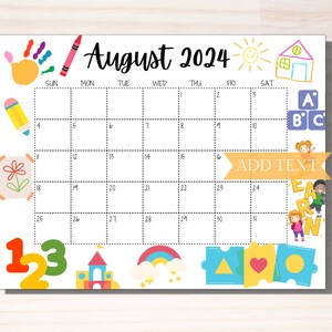 EDITABLE August 2024 Calendar, Printable Calendar 2024, Preschool ...
