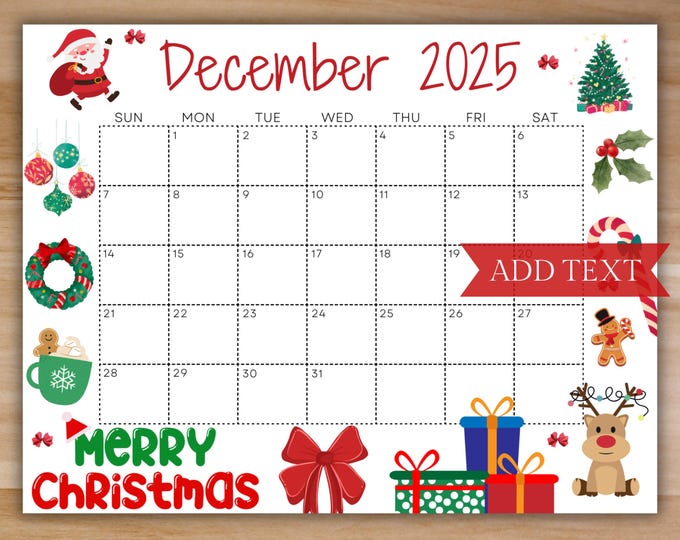 Editable December 2025 Calendar, Printable Calendar W/ Pretty Christmas ...