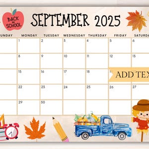 Editable September 2025 Calendar, Cute Printable Calendar, Back to ...