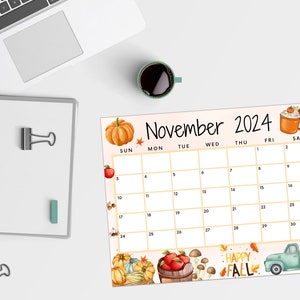 Editable November 2024 Calendar, Printable Wall Calendar 2024, Fall ...