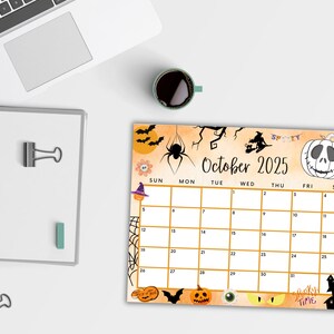 Editable October 2025 Calendar, Printable Spooky Halloween Calendar W ...