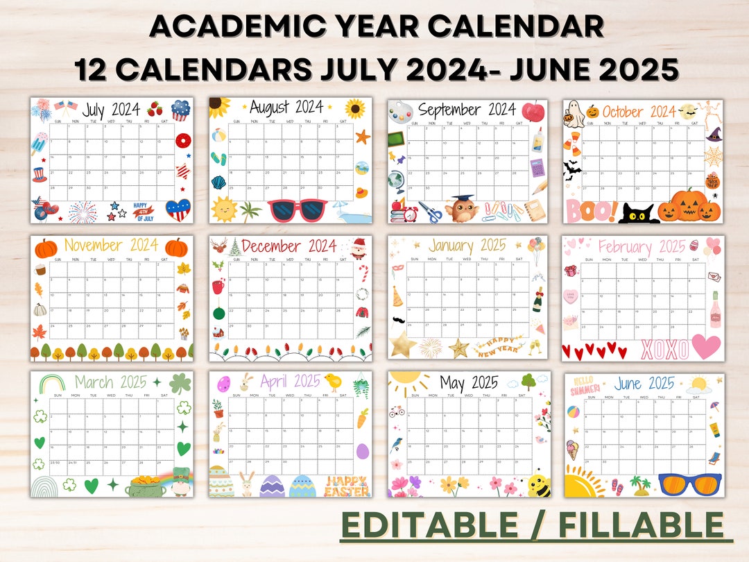 Calendrier scolaire modifiable 2024-2025 de juillet à juin Calendrier ...