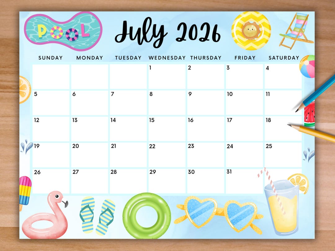 EDITABLE July 2026 Summer Calendar, Printable July Planner W/ Fillable ...