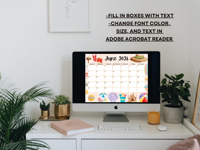 Editable June 2026 Calendar, Printable Summer Calendar W/ Sunshine ...
