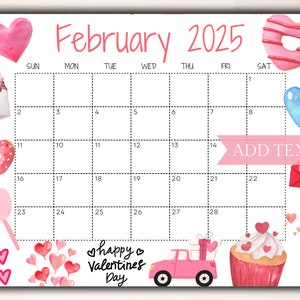 Fillable February 2025 Calendar, Printable Cute Calendar, Editable ...