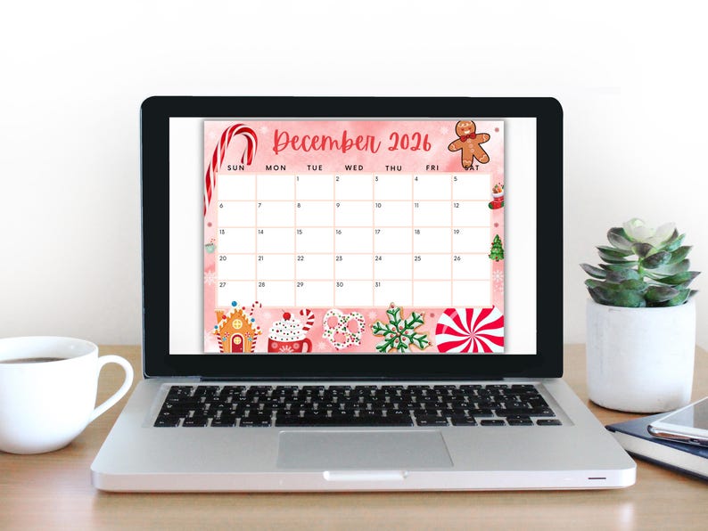 Editable December 2026 Calendar, Printable Red Christmas Calendar W ...
