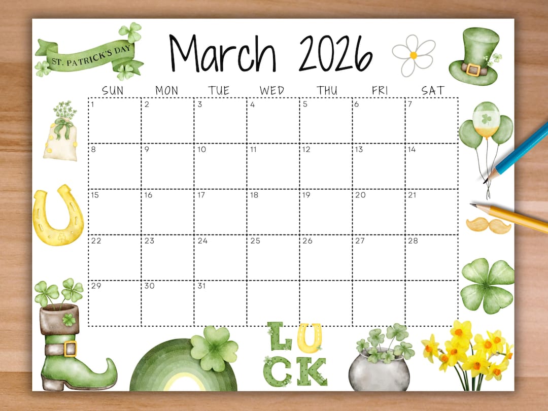 EDITABLE March 2026 Calendar, Printable Calendar, St PATRICKS DAY ...