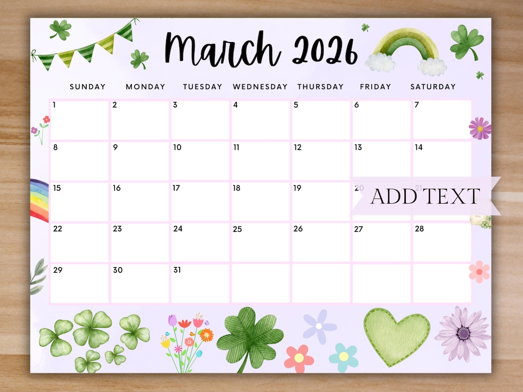 EDITABLE March 2026 Calendar, Printable Homeschool Calendar, Beautiful ...