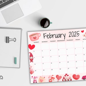 Editable February 2025 Calendar, Printable Valentines Day Calendar W ...