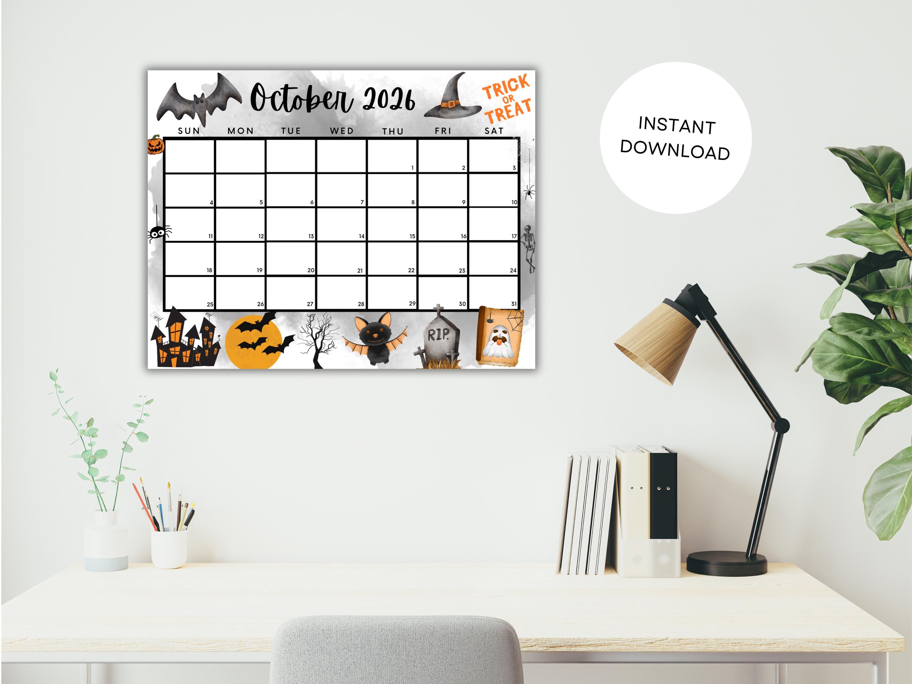 Editable October 2026 Calendar, Printable Spooky Halloween Calendar W ...