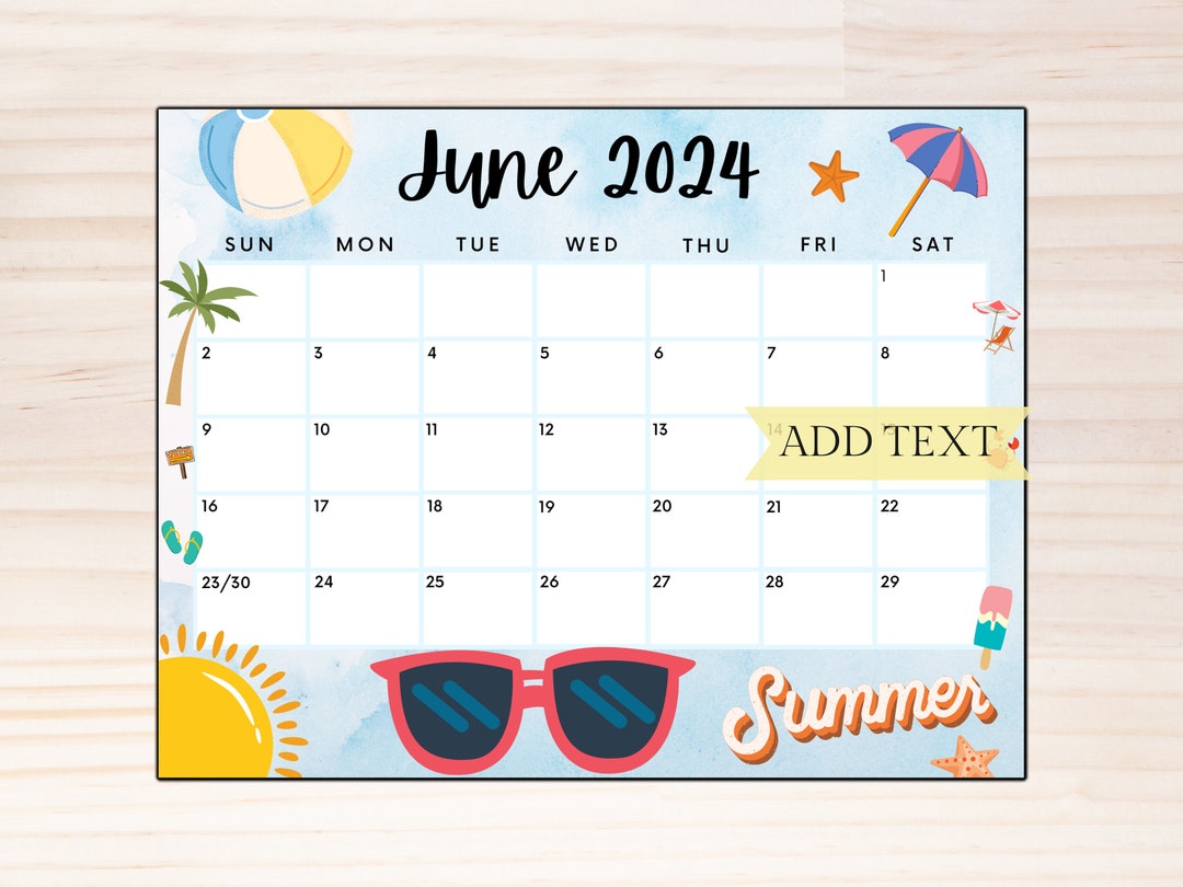 EDITABLE June 2024 Wall Calendar, Printable Classroom Calendar ...