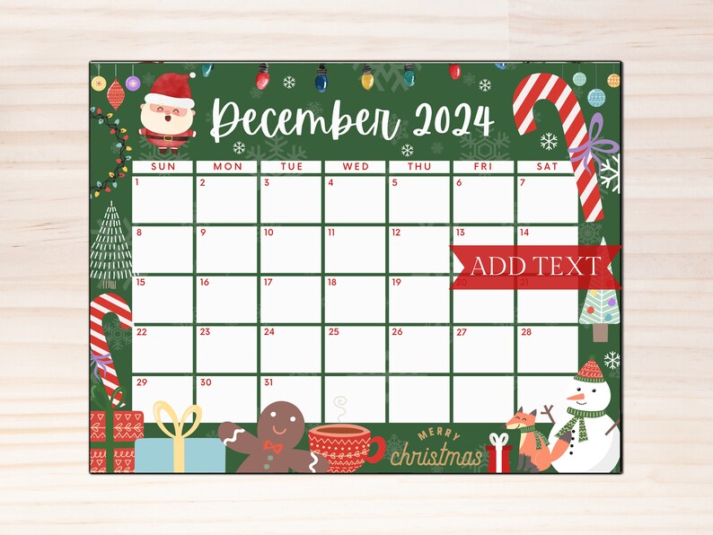 PRINTABLE December Calendar, Christmas Calendar, Holiday Calendar ...