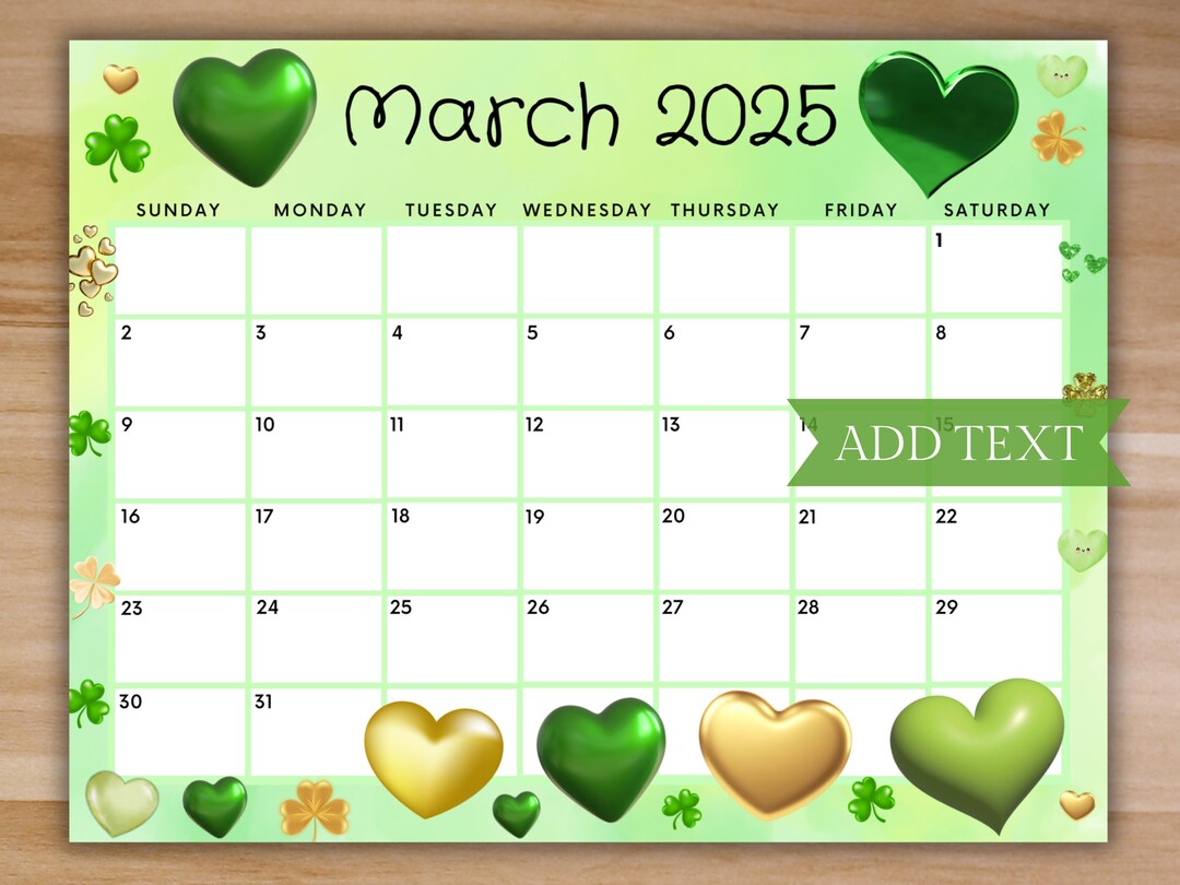 Buy EDITABLE March 2025 Calendar, Printable Calendar Green, Beautiful ...