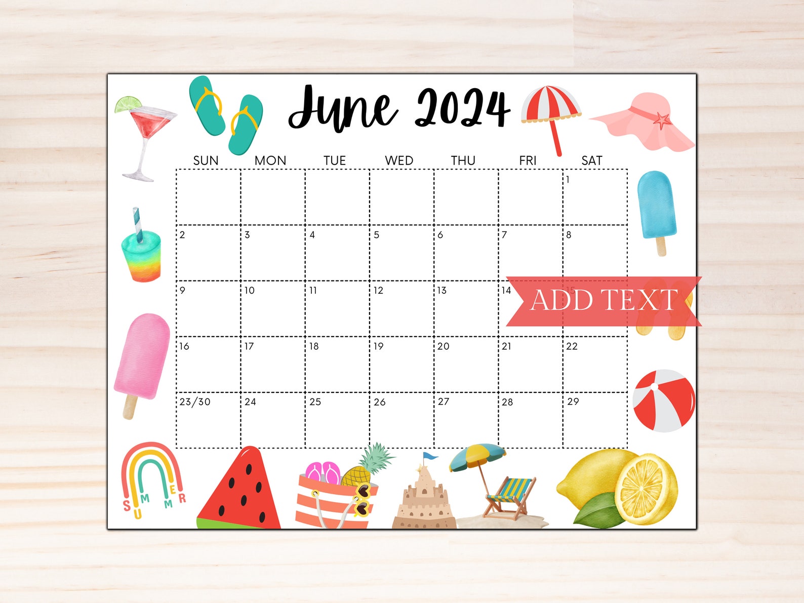 EDITABLE June 2024 Calendar, Printable Summer Calendar W/ Beach Ball ...