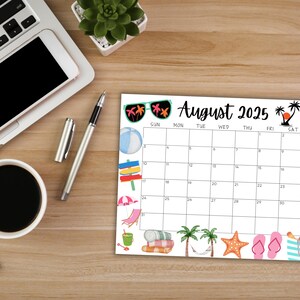 EDITABLE August 2025 Calendar, Printable Summer Calendar, Kids Calendar ...