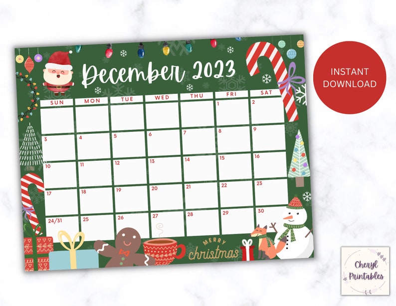 PRINTABLE December Calendar Christmas Calendar Holiday - Etsy