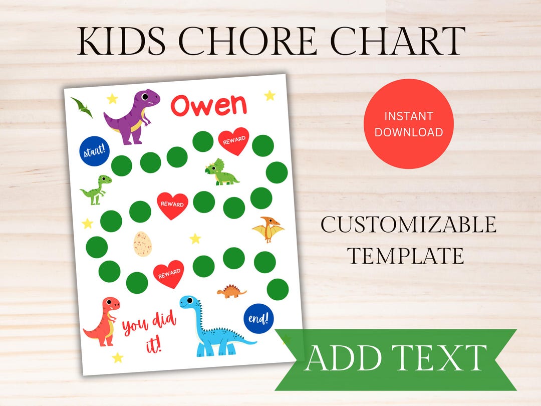 EDITABLE Boys Chore Chart Dino Chores, Kids Dinosaur Reward Chart ...
