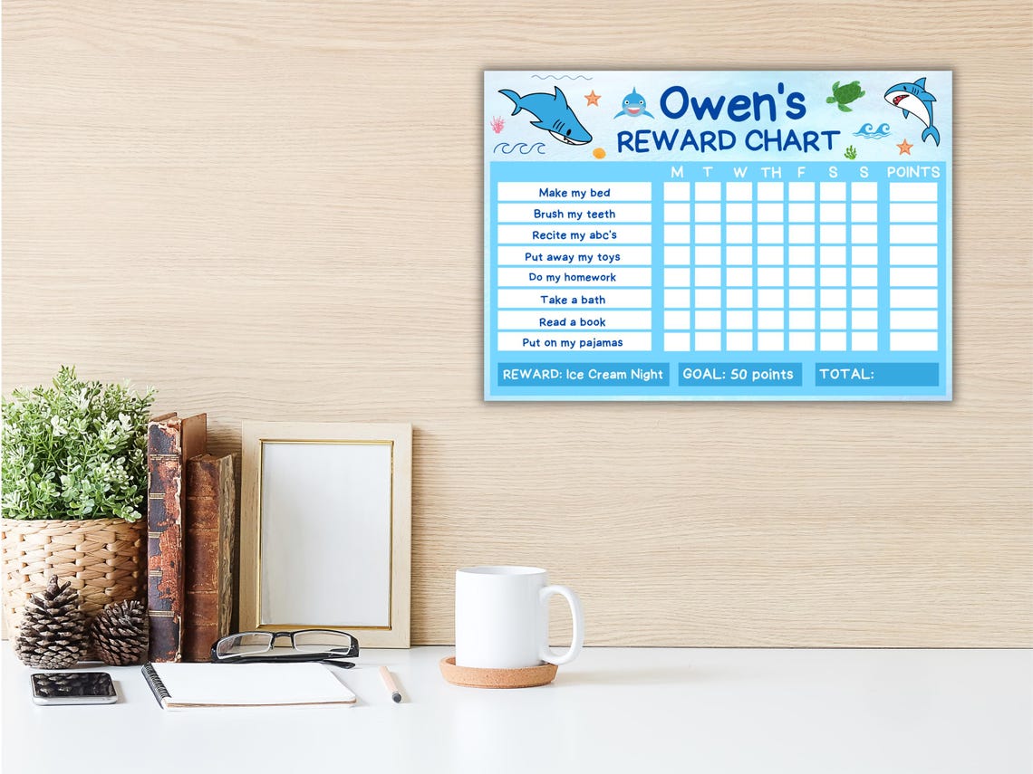 EDITABLE Boys Shark Reward Chart, Ocean Animals Chore Chart, Cute ...