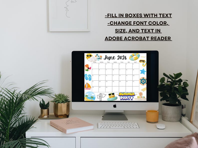 Editable June 2026 Calendar, Printable Summer Party Planner, Homeschool ...