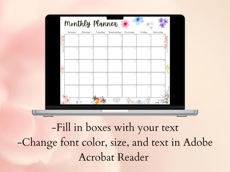 Cute Editable Monthly Planner W/ Flowers, Printable Planner, School ...