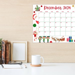 Editable December 2024 Calendar, Printable Christmas Calendar W/ Santa ...