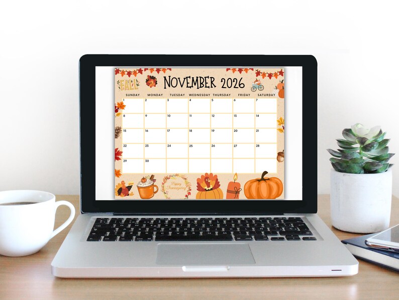 Printable November 2026 Calendar, Editable Fall Calendar, School ...