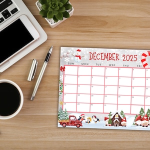 Editable December 2025 Calendar, Printable Christmas Calendar W ...