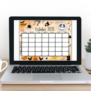 Editable October 2026 Calendar, Printable Spooky Halloween Calendar W ...