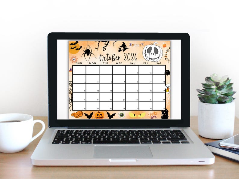 Editable October 2026 Calendar, Printable Spooky Halloween Calendar W ...