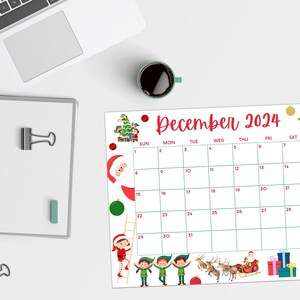 Editable December 2024 Calendar, Printable Christmas Calendar W/ Santa ...