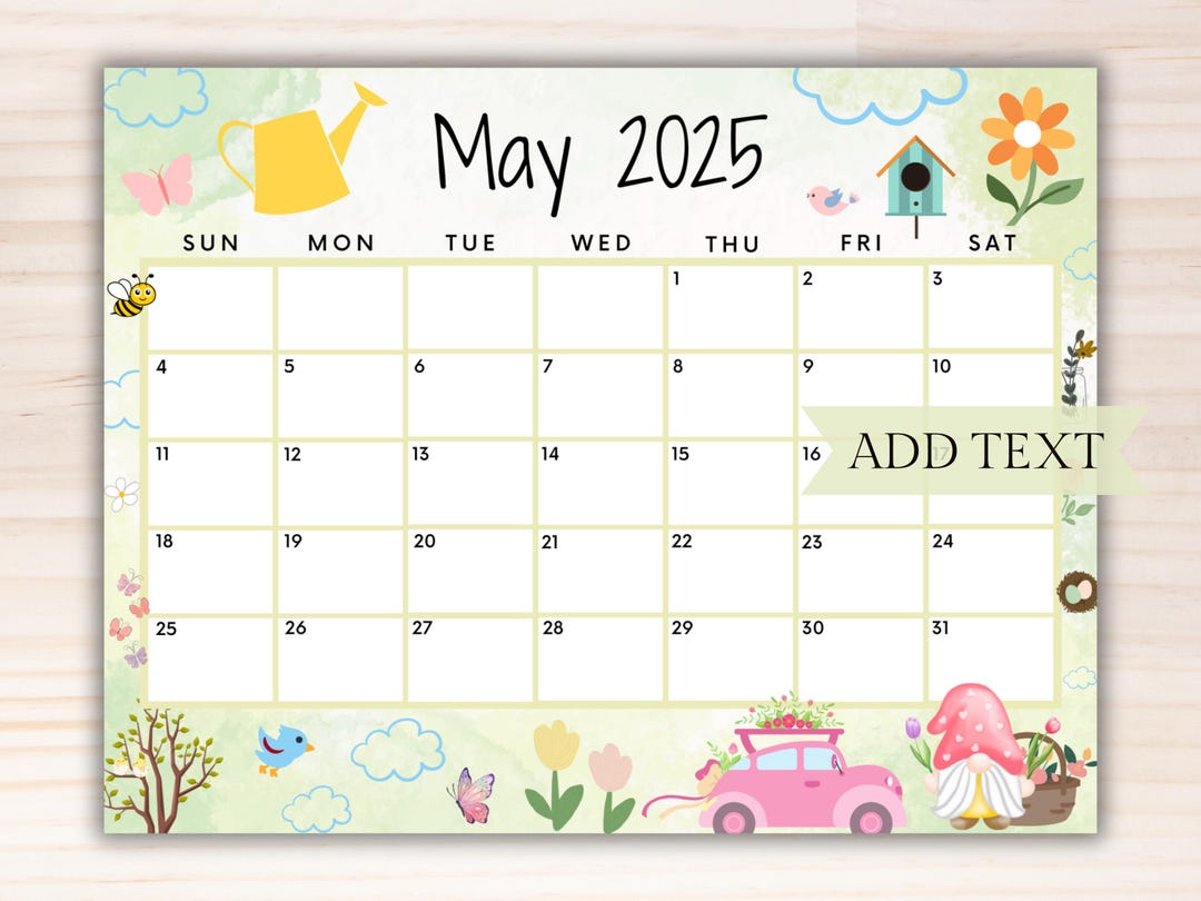 EDITABLE May 2025 Calendar, Printable Calendar, Green Spring Calendar W ...