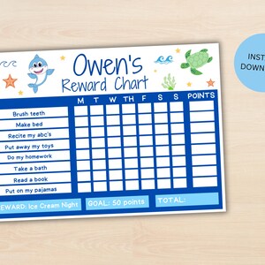 EDITABLE Boys Shark Chore Chart, Ocean Animals Reward Chart, Sticker ...