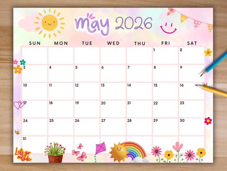 EDITABLE May 2026 Calendar, Printable Calendar, Colorful Spring ...