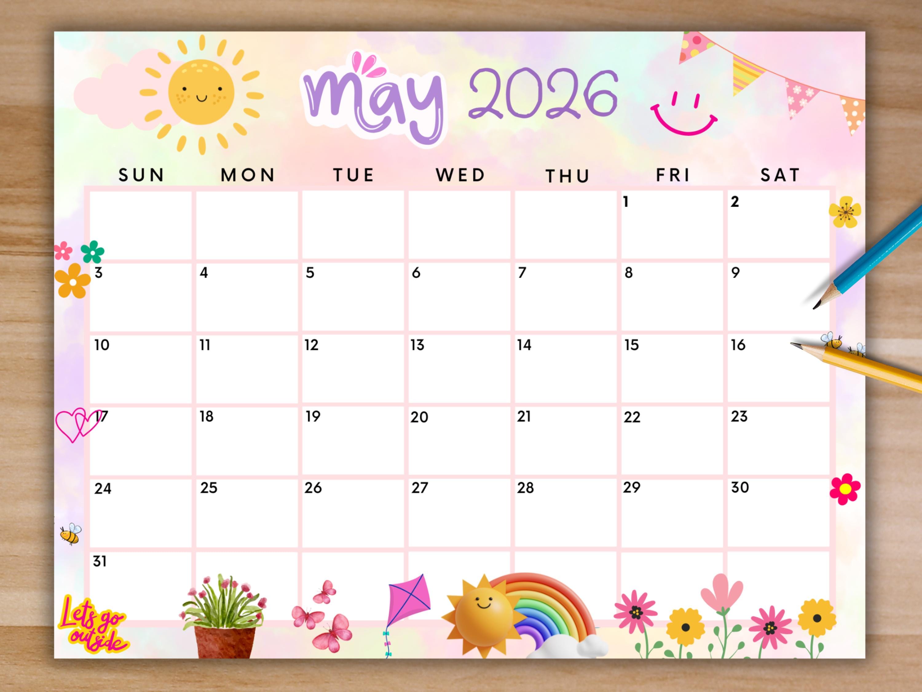 EDITABLE May 2026 Calendar, Printable Calendar, Colorful Spring ...