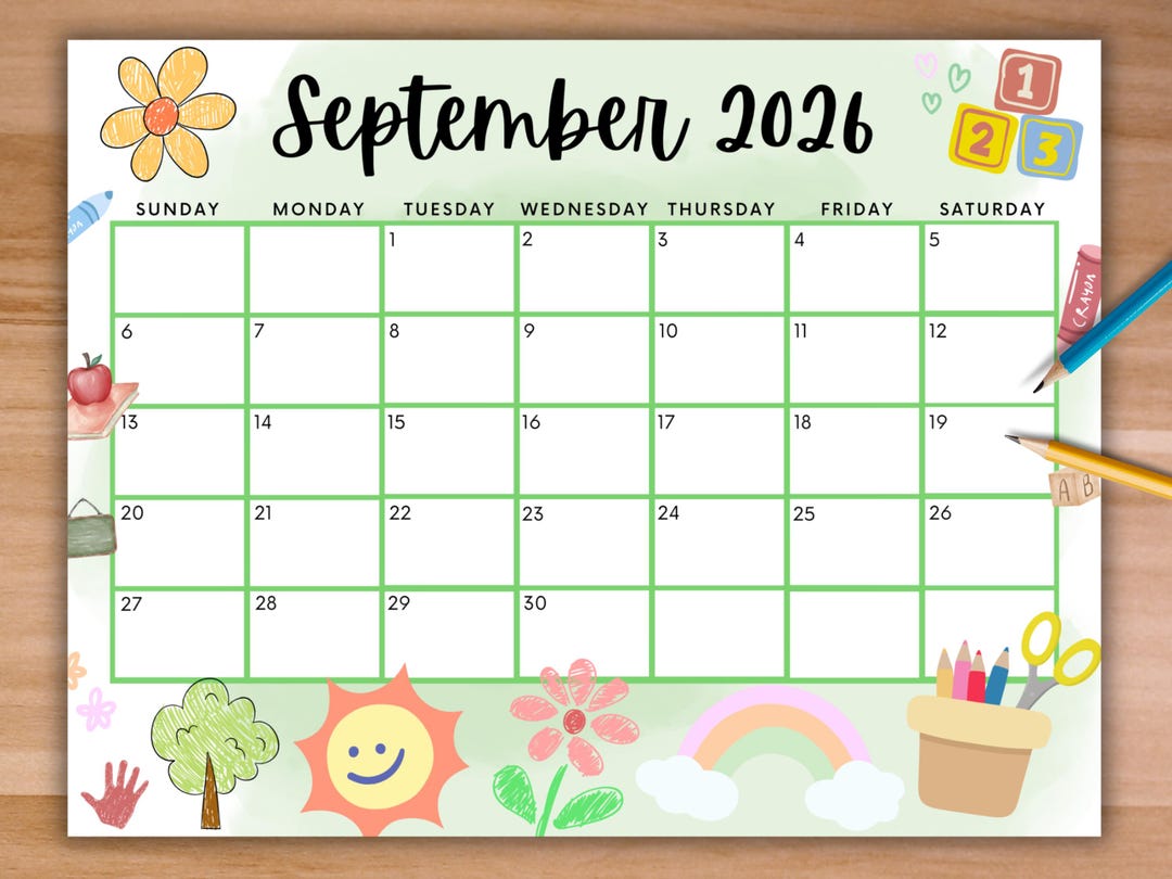 Editable September Calendar 2026, Printable Calendar W/ Rainbow, Back ...