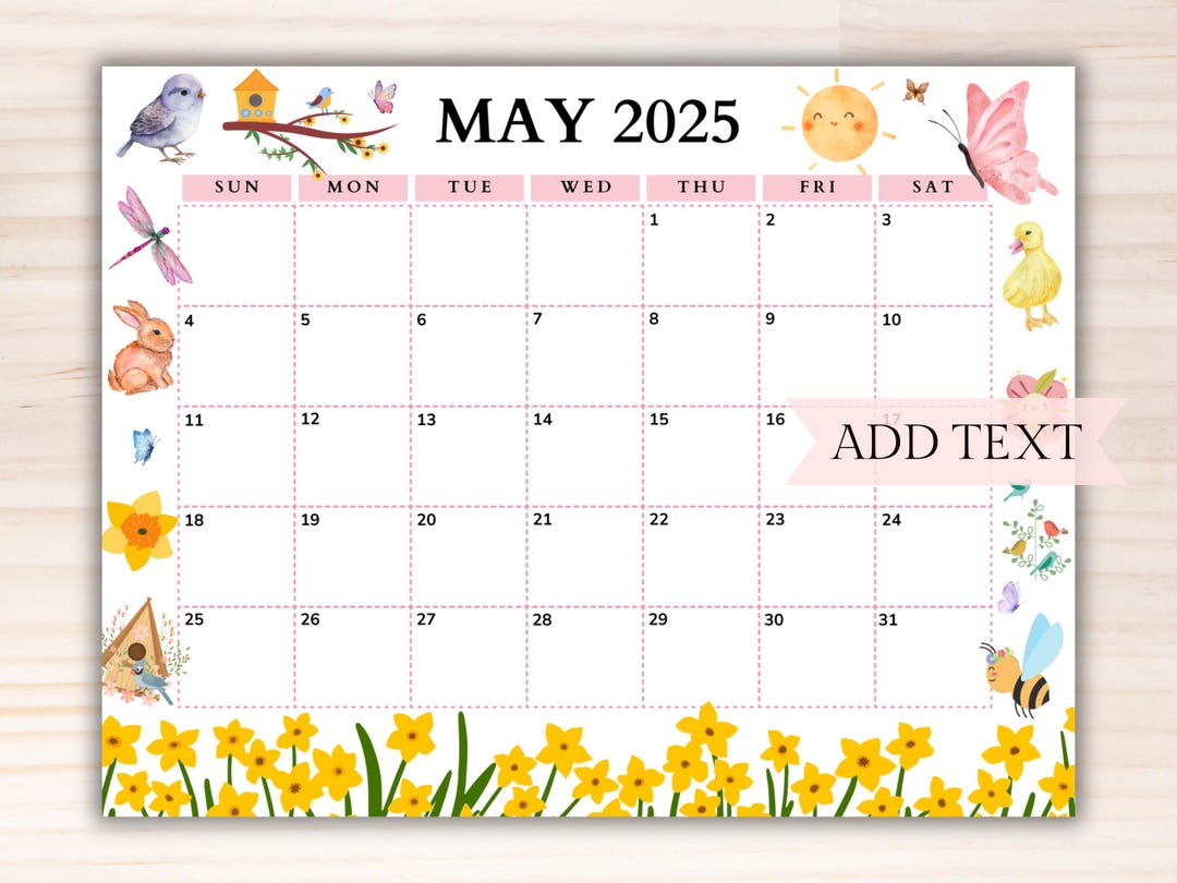 EDITABLE May 2025 Calendar, Printable Calendar 2025, Cute Spring ...