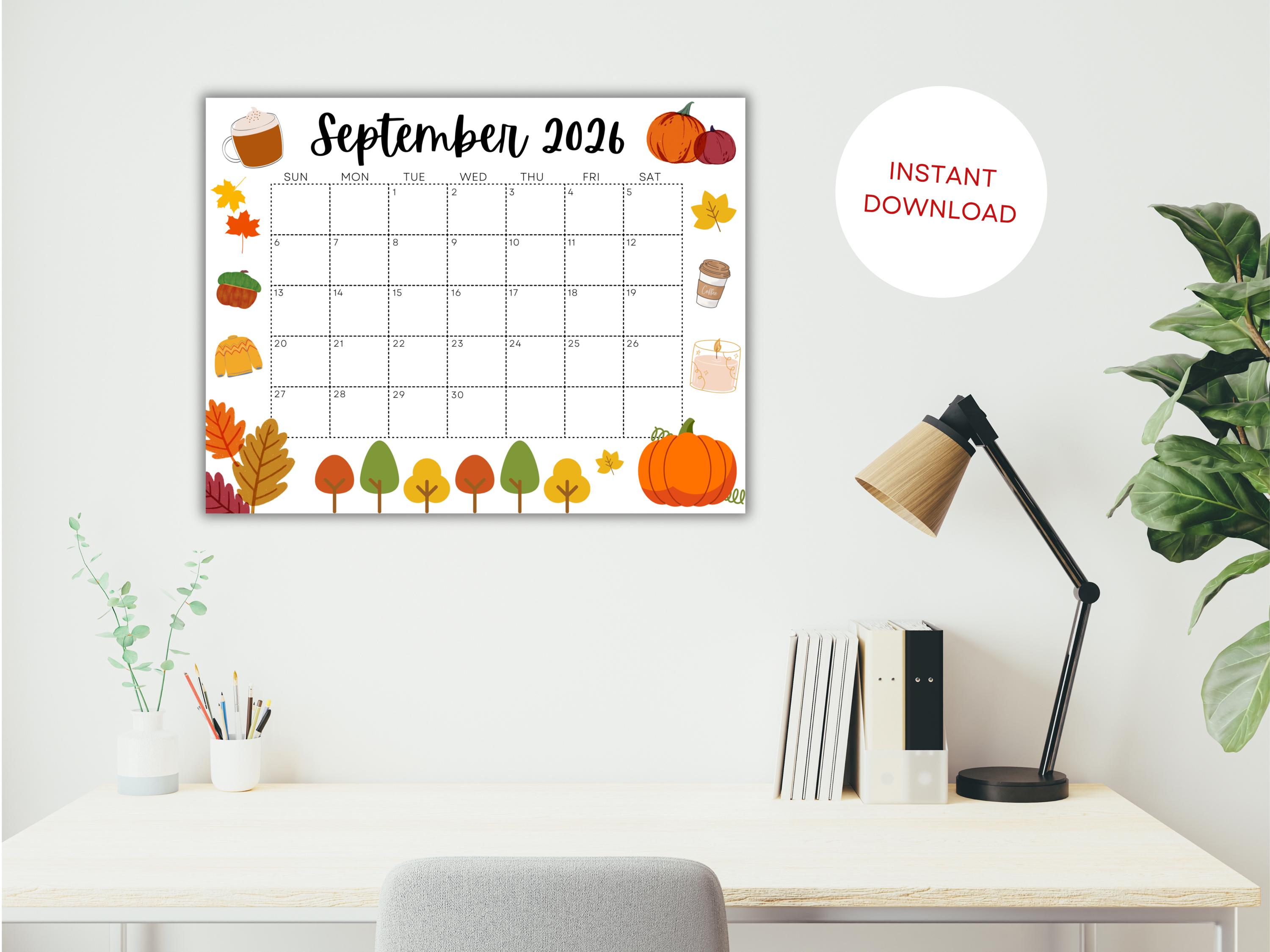 Printable September 2026 Calendar, Editable Fall Kids School Schedule ...