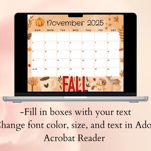 Editable November 2025 Calendar, Printable Fall Calendar W/ Pumpkins ...