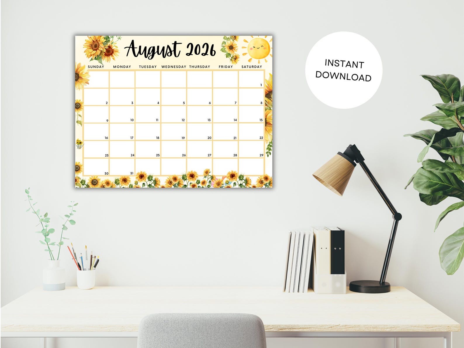 EDITABLE August 2026 Calendar, Printable Calendar, Sunflowers Calendar ...