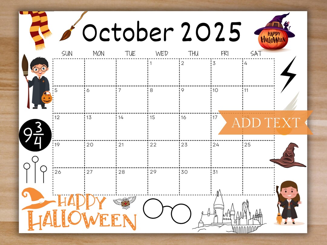 Editable October 2025 Calendar, Printable Cute Happy Halloween Calendar ...
